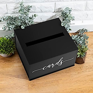 Wooden Wedding Card Box with Slot | Wedding Decorations for Reception, Card Box for Wedding Gifts & Money | Rustic Card Box with Lid | Baby Shower, Bridal Shower, Graduation Card Box - Black