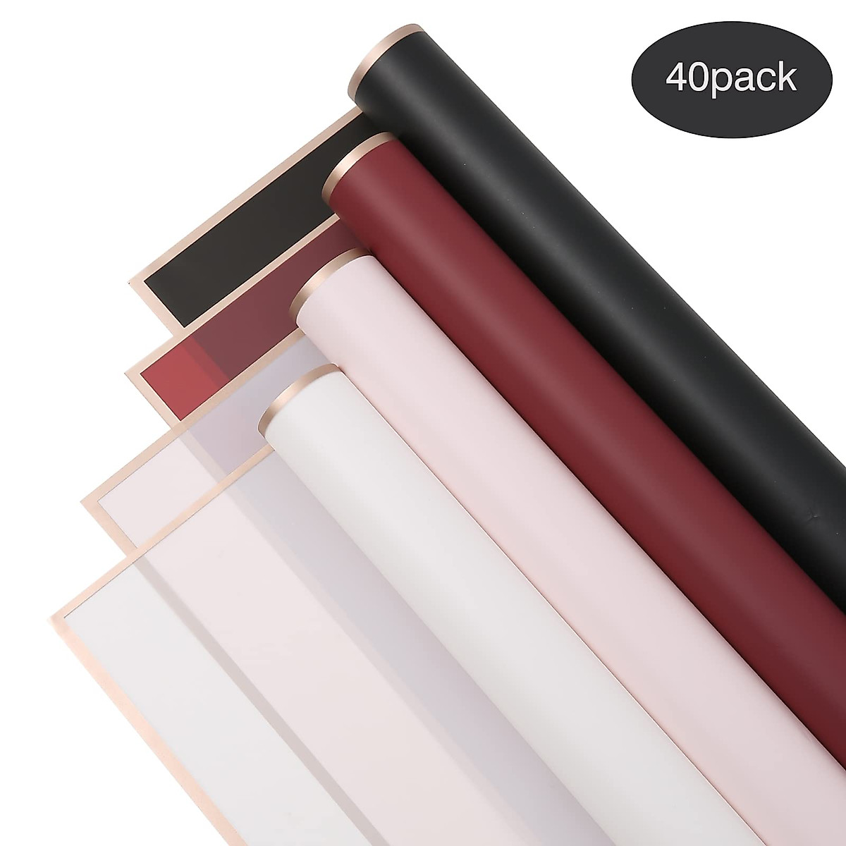 HYSSINOWRAP 40 sheets 4 colors, flower wrapping paper, flower shop paper, waterproof wrapping paper, semi transparent wrapping paper, including ribbon, 22.8 * 22.8 inches(1-dark mix)