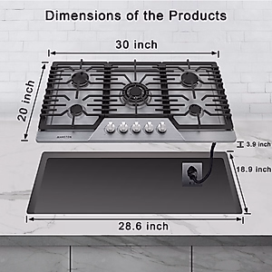 30 Inch Built-in Gas Cooktop,5 Italy SABAF Sealed Burners Gas Rangetop 41,800BTU, NG/LPG Convertible, Penta Burner Stainless Steel Gas Stovetop with Thermocouple Protection,120V AC. (30 inch)