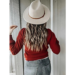 Lanzom Women Lady Retro Wide Brim Floppy Panama Hat Belt Buckle Wool Fedora Hat Fit Size 6 8/7-7 1/4 (X Belt-Beige, One Size)