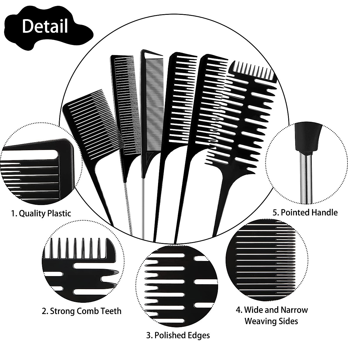 Highlight Comb Set, 6 Piece Set, Weaving, Sectioning, Styling, and Hair Dyeing Combs Professional Weaving Styling for Foiling and Balayage Coloring