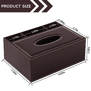PU Leather Rectangular Tissue Box Cover - Multifunctional Tissue Box Holder with Stationery Remote Control Box, Decorative Tissue Pen Remote Organizer for Home/Office/Restaurant (Brown)