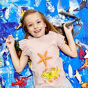 INNOCHEER Kids Ocean Animals Toys, Sea Animals Toys for Kids,18 Pack Ocean Toys for Kids Toddlers Boys Girls Age 3-8-12, Sea Creatures Toys Set for Kids with PlayMat Including Shark, Whale, Dolphin