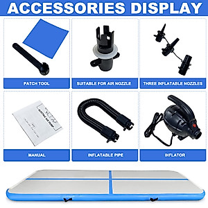 10ft Inflatable Gymnastics Tumbling Mat 4" Thick Air Tumble Track Gymnastics Training Mat with Electric Air Pump for Home Use/Tumble/Gym/Exercise/Training/Cheerleading/Yoga/Parkour/Beach/Park/Water