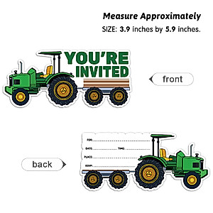 Cusrtyh 15 Sheets Tractor Party Celebration Invitations card with with 15 Envelopes，Green Tractor Birthday Party，Farmer Tractor Party Celebration Invitation cards， Birthday Party Supplies