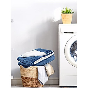 Electric Blanket 50" x 60" Heated Throw Flannel & Sherpa Fast Heating Blanket with 6 Heating Levels & 5 Hours Auto Off, Home Office Use, Blue & White