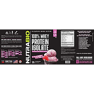 NutraBio 100% Whey Protein Isolate - Complete Amino Acid Profile - 25G of Protein Per Scoop - Soy and Gluten Free - Zero Fillers, Non-GMO, Protein Powder - Strawberry, 5 Pounds