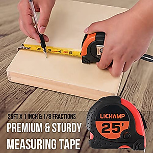 LICHAMP Tape Measure 25 ft, 6 Pack Bulk Easy Read Measuring Tape Retractable with Fractions 1/8, Multipack Measurement Tape 25-Foot by 1-Inch, C6RD