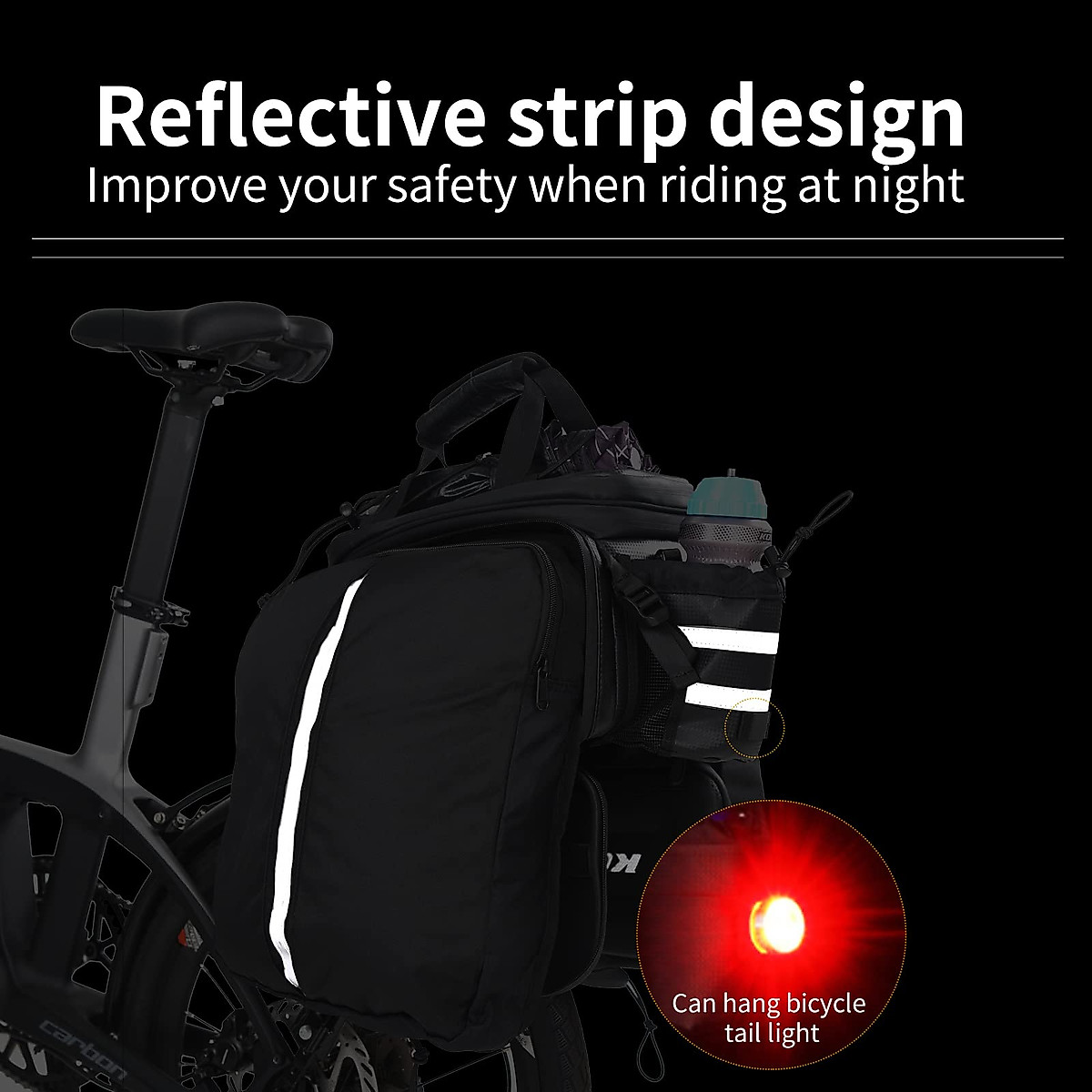 KOOTU Bike Rack Bag Trunk Waterproof Bicycle Bag with Hand Strap,Carbon Leather Extendable Bike Rear Rack Bag Bike Panniers for Cycling Commuting Camping Outdoor Traveling