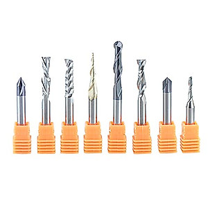 SpeTool 8Pcs Carbide CNC Router Bits Set 1/4 Inch Shank for Woodworking Detail Carving Trimming V Groove Engraving Slotting Mortise