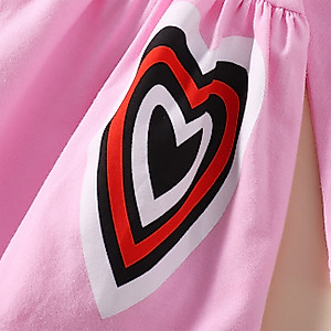 Ritatte Toddler Girls Valentine's Day Outfits Solid Color Ruffle Tunic Tops Love Heart Pants Headband 3Pcs Fall Winter Clothes(Pink, 3T)