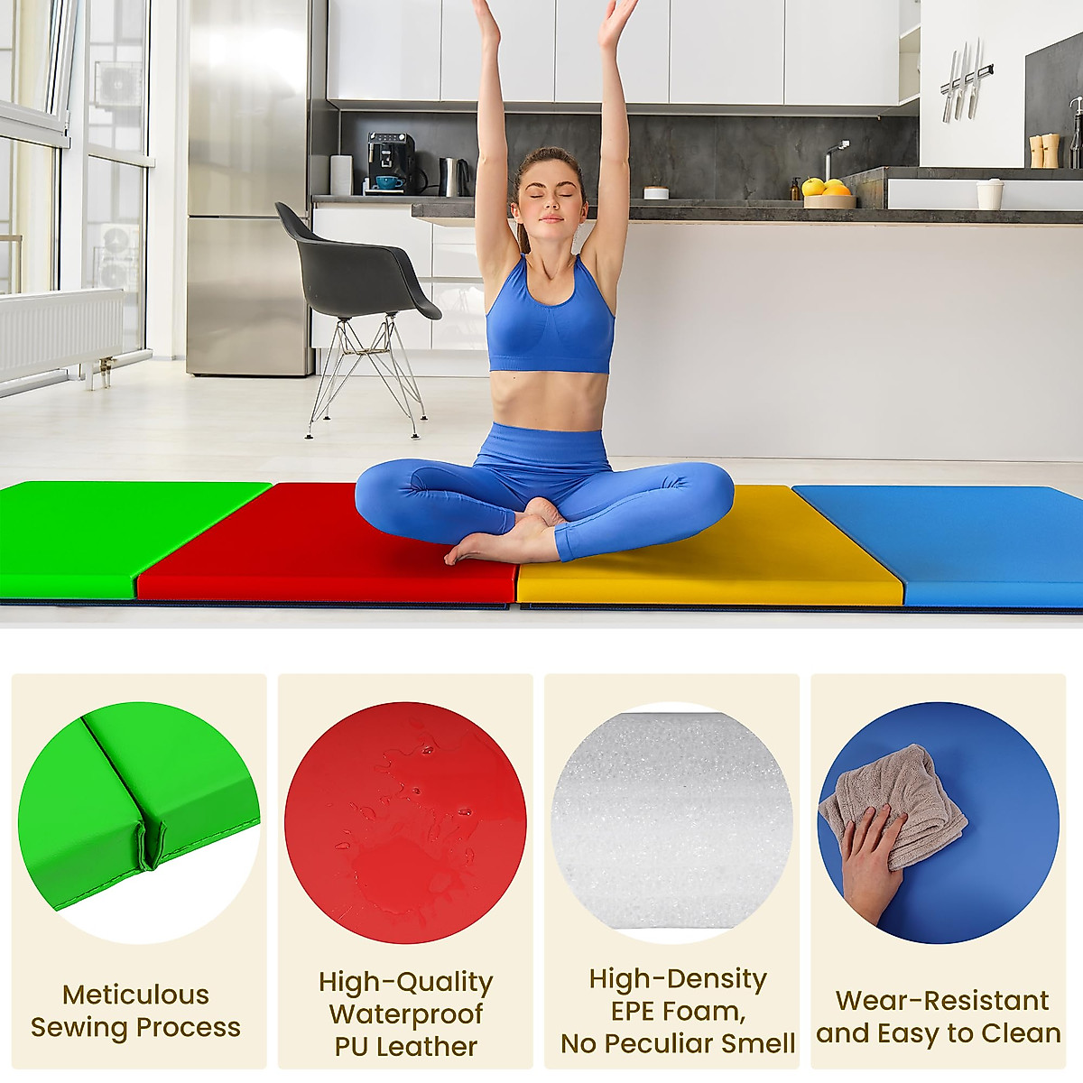 Signature Fitness All-Purpose 4'x10'x2" Extra Thick High Density Anti-Tear Gymnastics Gym Folding Exercise Aerobics Mats, Multiple