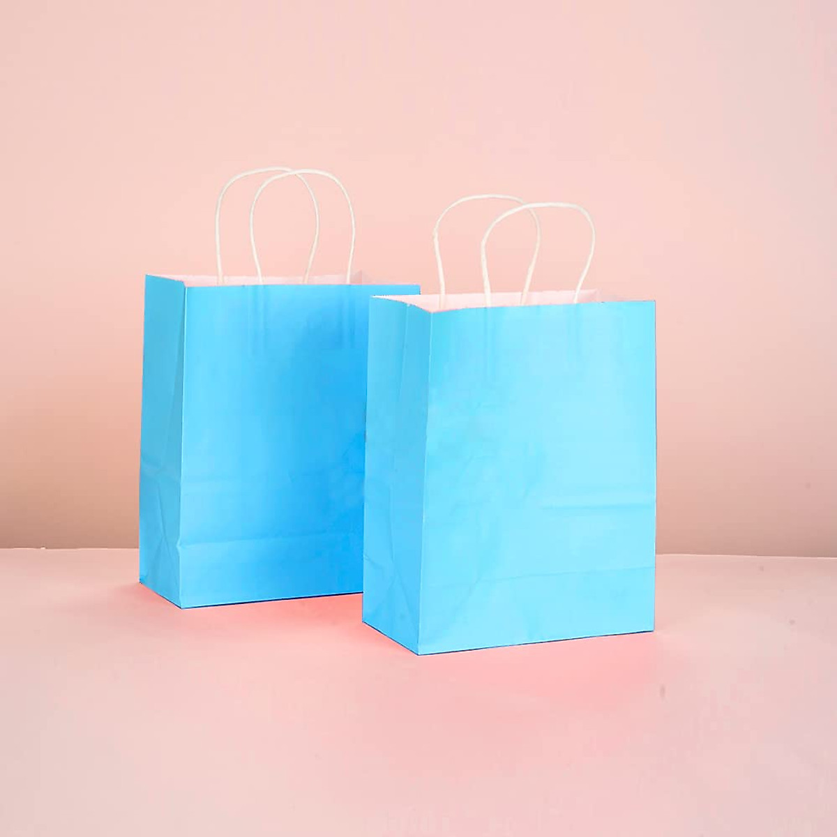 OfficeCastle 12 Pcs Hot Pink Paper Bags with Handles, 8.5x4.5x10.5 Inch, Pink Gift Bags, Merchandise Bags, Retail Bags, and Wedding Welcome Bags