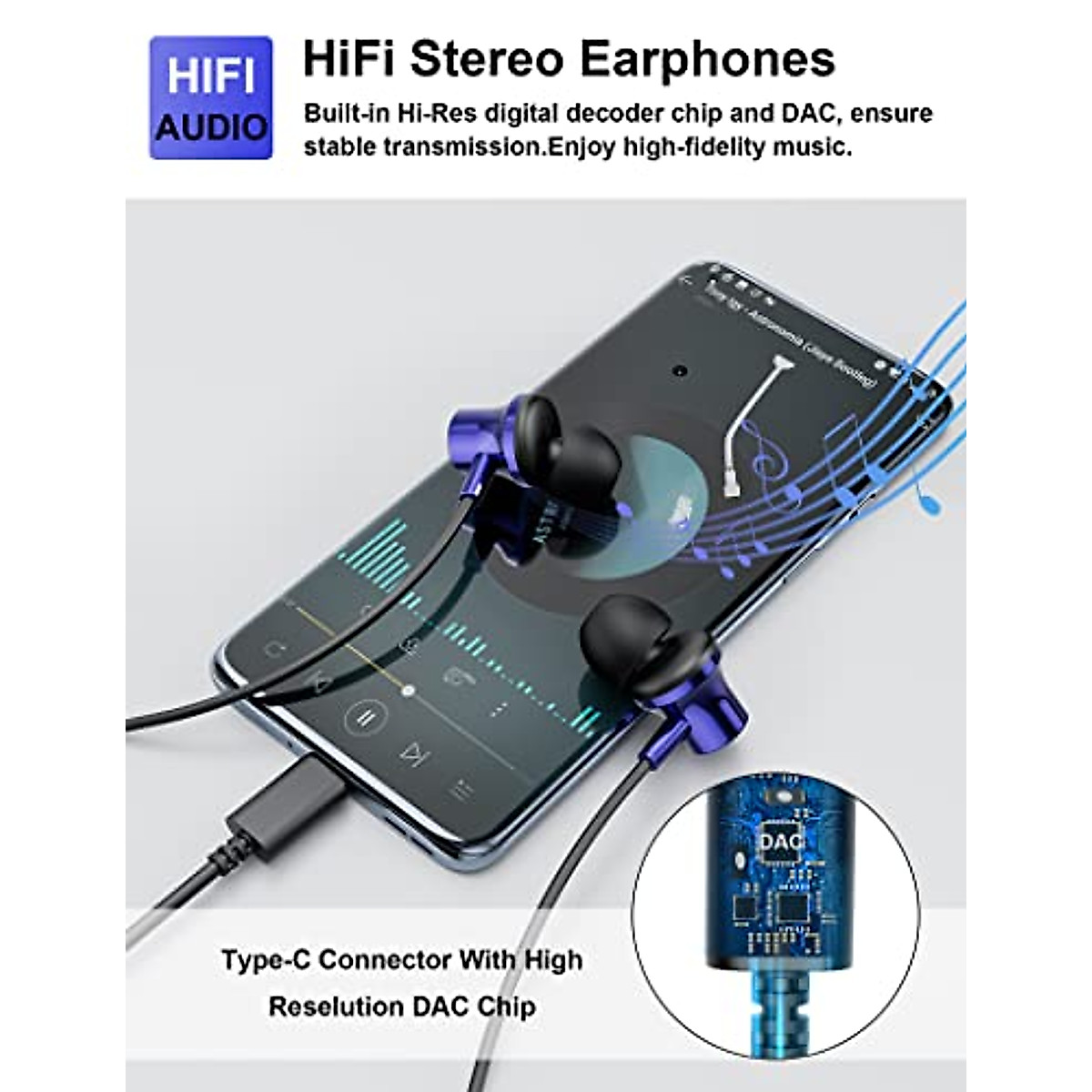 ACAGET USB C Headphones, Magnetic Earbuds for Pixel 7 Pro 6A 6 USB Type C Earphones with Mic Noise Canceling HiFi Stereo Headset for Samsung Galaxy S23 Ultra S22 Plus S21 FE A53 iPad Pro Air Oneplus 9