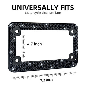 XCLPF Motorcycle Black Bling License Plate Frames,Diamond Rhinestone Motorcycle License Plate Holder,Motorbike Black Crystals License Plate Cover,Motorcycle License Plate Accessories