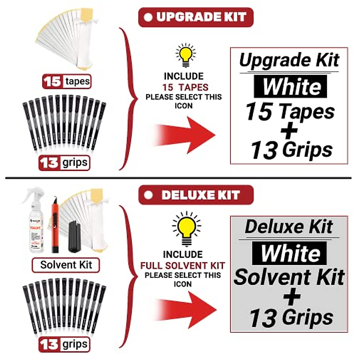 SAPLIZE Golf Grips Set of 13 with Solvent Kit, Standard Size, Rubber Golf Club Grips, White CC01S Series