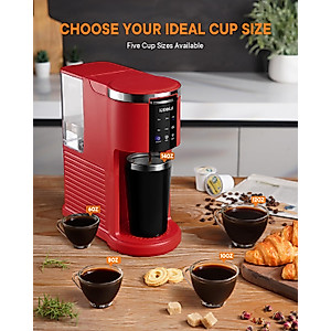 KIDISLE Single Serve Coffee Machine, 3 in 1 Pod Coffee Maker for K Cup Pods & Ground Coffee & Teas, 6 to 14oz Brew Sizes, with 40oz Removable Water Reservoir, Descale Settings, Red