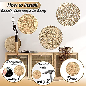 Boho Wall Basket Decor set of 8 (Size: 4.3"-15"), Handmade Boho Wall Baskets Decor, Woven Seagrass Wicker Rattan Flat African Baskets Wall Hanging Decor