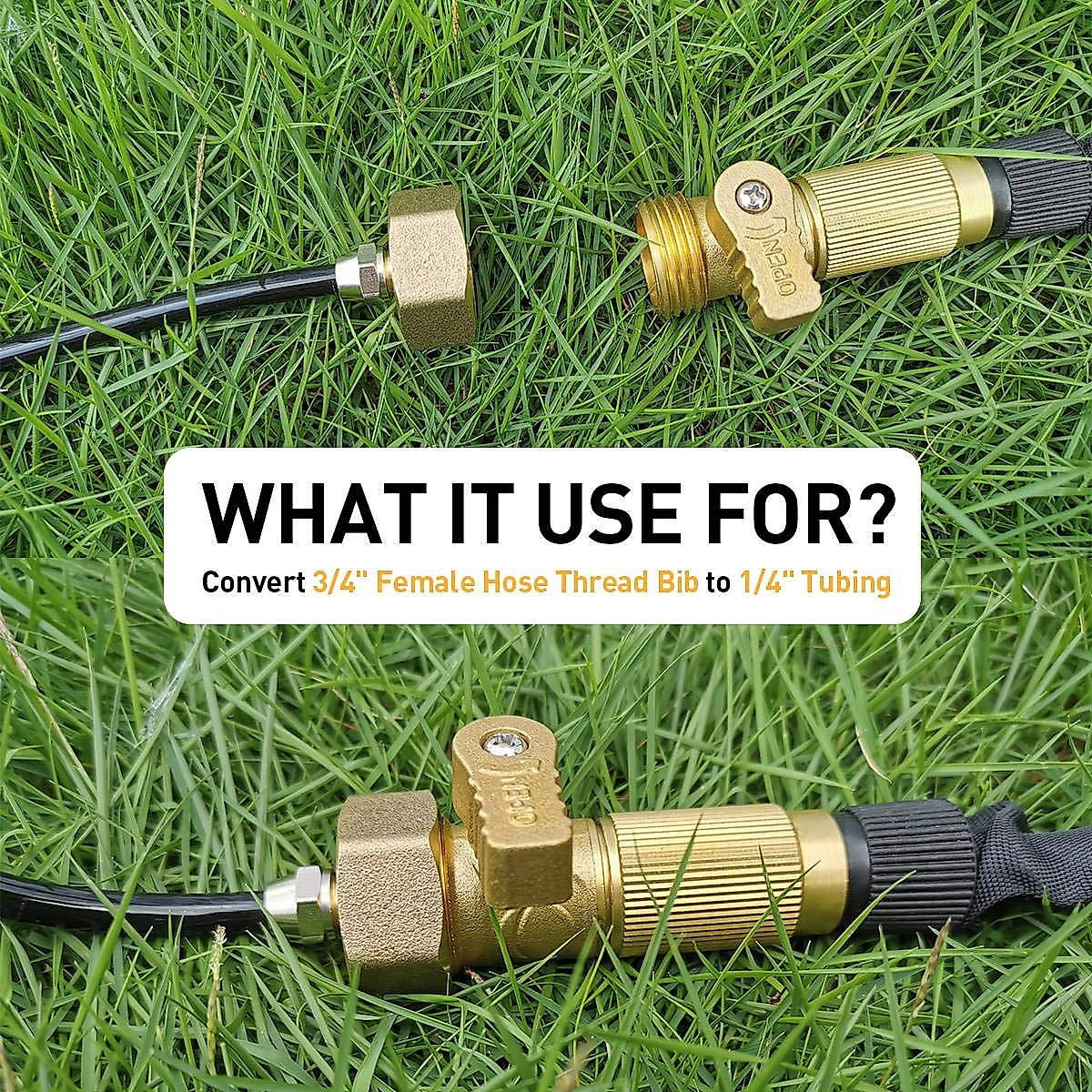 HOMENOTE US Standard Faucet Adapter, 3/4'' to 1/4'' Hose Adapter, Convert 3/4" Female Hose Thread Bib to 1/4" Tubing, 2 Brass Adapters with 4 Washers