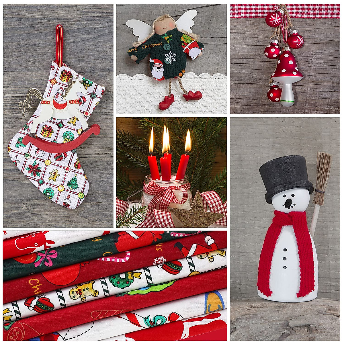 Tatuo 30 Pieces Christmas Cotton Fabric Square 10 x 10 Inch Printed Precut Floral Fabric Bundle Patchwork Fabric Scrap Christmas Material for Christmas DIY Craft Sewing Quilting