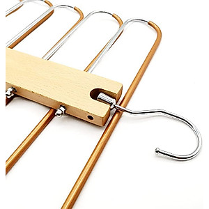 Uniworld Beech Wooden Pants Hangers Space Saver - Trouser Hanger, Space-Saving Multiple 5-in-1 Stainless Steel Extendible, Foldable Multi Magic Wardrobe Clothes Hanger Holder, Standard (Pack of 1)