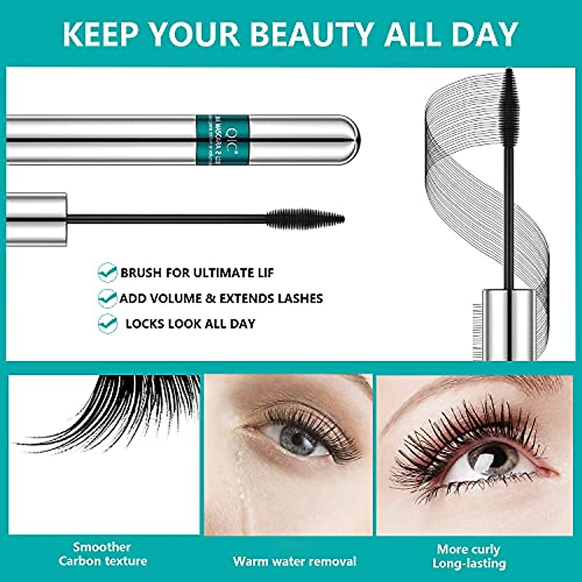 2PCS 4D Silk Fiber Lash Mascara,2 in 1 Thrive Mascara For Natural Lengthening And Thickening Effect,no clumping Superstrong Mascara for Long-Lasting,Beauty Charming Eye Make up