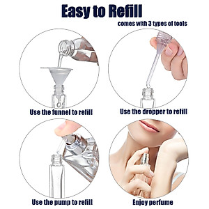 Lil Ray 10ml Glass Spray Bottle Refillable Perfume Atomizer for Men & Women. Portable Fragrance Bottle for Travel,Party. Squared Shape, Coated Surface, UV Protection (6PCS,Black&Gold)