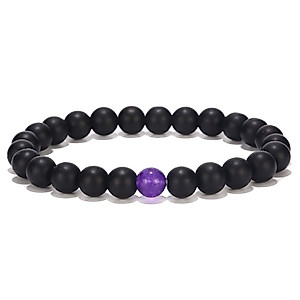 Black Matte & Purple Agate Stone His and Hers Bracelets 8mm Sandstone Couple Bracelet