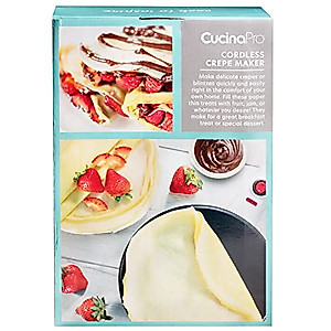 CucinaPro Cordless Crepe Maker - FREE Recipe Guide, Non Stick Dipping Plate plus Electric Base and Batter Spatula, Portable and Compact Baker, Unique Homemade Easter Morning Breakfast Treat or Gift