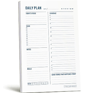 Two Tumbleweeds Daily Planner Notepad - Desktop To Do List Planning Pad with Hourly Schedule, Time Block Planner, College School Supplies - 6 x 9” - 50 Undated Sheets