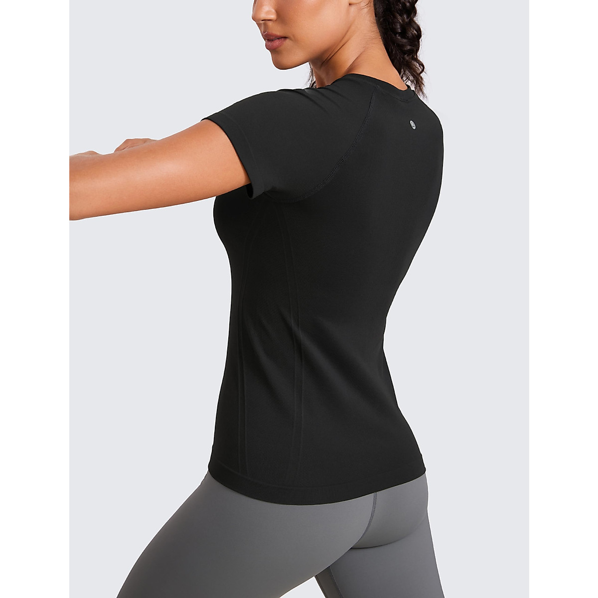 CRZ YOGA Seamless Workout Tops for Women Short Sleeve Athletic Tees Breathable Gym Running Yoga Shirts Black Medium