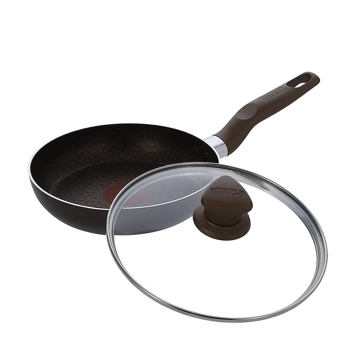 IMUSA USA 9.5" Nonstick Fry Pan with Thermal Signal Indicator and Glass Lid/Steam Vent