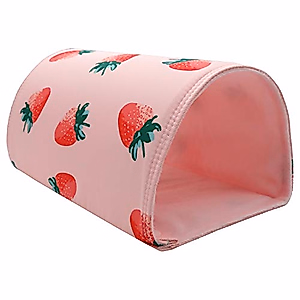 Handmade Small Animal Tunnel Sleeping Hideout Cave Nest with Canvas for Hedgehog Guinea Pig Hamster Rat Ferret Hamster Squirrel and Other Small Animal Beds (Strawberry)
