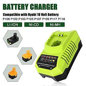TOPBATT 2Pack P108 P102 3.0Ah Replacement for Ryobi 18V Battery and P117 Charger Combo Compatible with Ryobi 18 Volt Battery P103 P104 P105 P107 P109 P190 P191 P122 Cordless Tool