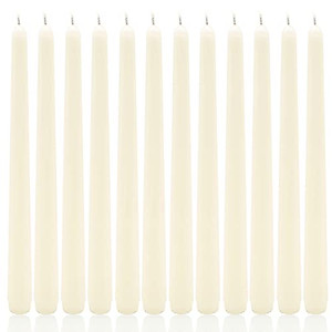 12 Pack Unscented Ivory Taper Candles - 10 Inch Tall Candle Sticks - Dripless Long Burning Candles for Dinner Table, Weddings, Home Decoration, Holidays - 10 Hour Burn Time