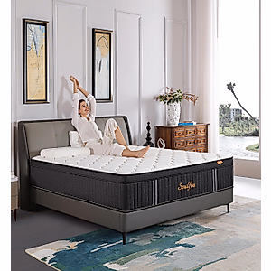 Soulfea King Size Mattress,14 Inch Memory Foam Hybrid Black King Mattresses,Pocket Spring King Mattress in a Box for Sleep Supportive Pressure Relief,Medium Firm King Mattress.
