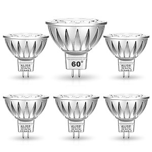 ALIDE MR16 Led Bulbs 60° 60 Degree Wide Beam Angle,5W Replace 20W 35W Halogen,2700K Soft Warm White,Low Voltage 12volt MR16 GU5.3 Bulb Spotlights for Track Recessed Landscape Lighting,450lm,6 Pack