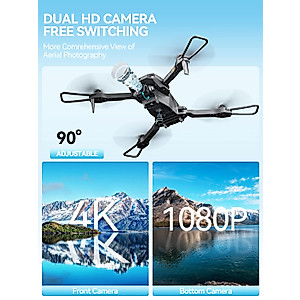 Drone with Camera for Adults 4K - ROVPRO Dual Camera S60 RC Quadcopter with APP Control - Obstacle Avoidance, Waypoint Fly, Altitude Hold, Roll Mode, Headless Mode, 2 Batteries (Black)