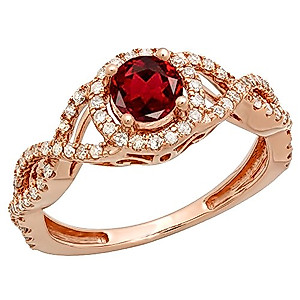 Dazzlingrock Collection 5 MM Round Garnet & Diamond Ladies Split Shank Halo Engagement Ring in 10K Rose Gold, Size 7