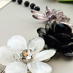 Bocar 5 Flower Braided Crystal Statement Chunky Necklace Bib Collar Pearl Jewelry for Women (NK-10127-black)