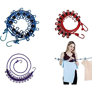 3 Pack Portable Clothesline Windproof Laundry Elastic Travel Clotheslines for Backyard & Balcony Camping on Boat Vacation Hotel Stretchy Retractable Indoor Outdoor Clothes line with 12 Clothespins