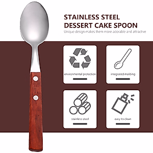 Hemoton 5pcs Stainless Steel Coffee Spoons Wood Handle Tea Spoons Dessert Ice Cream Cake Tasting Spoon Dinner Spoon for Home Kitchen Restaurant