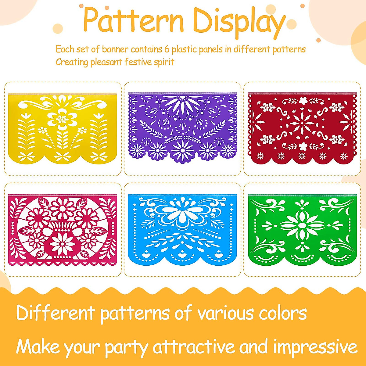 WILLBOND 74 Pieces Faux Marigold Flower Mexican Banners Mexican Party Decoration Plastic Papel Picado Banner Day of The Dead Decor for Mexican Party Papel Picado Fiesta (Orange)