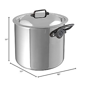 Mauviel M'Cook Iron 5-Ply Polished Stainless Steel Stock Pot With Lid, And Iron Handles, 9.7-qt, Made In France