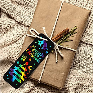 gsnma 72 Sets 4 Style Magic Scratch Rainbow Bookmarks Scratch Bookmarks Paper DIY Bookmark Crafts with 72 Pieces Colorful Ropes and 20 Pieces Wood Stick for Christmas and Birthday Party Favor