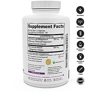 Optimum Magnesium - 240 Delayed Release Veg Caps | 250mg Elemental TRAACS Magnesium Lysyl Glycinate Chelate & Albion DiMagnesium Malate | Formulated for Enhanced Absorption | Non GMO | Lab Tested