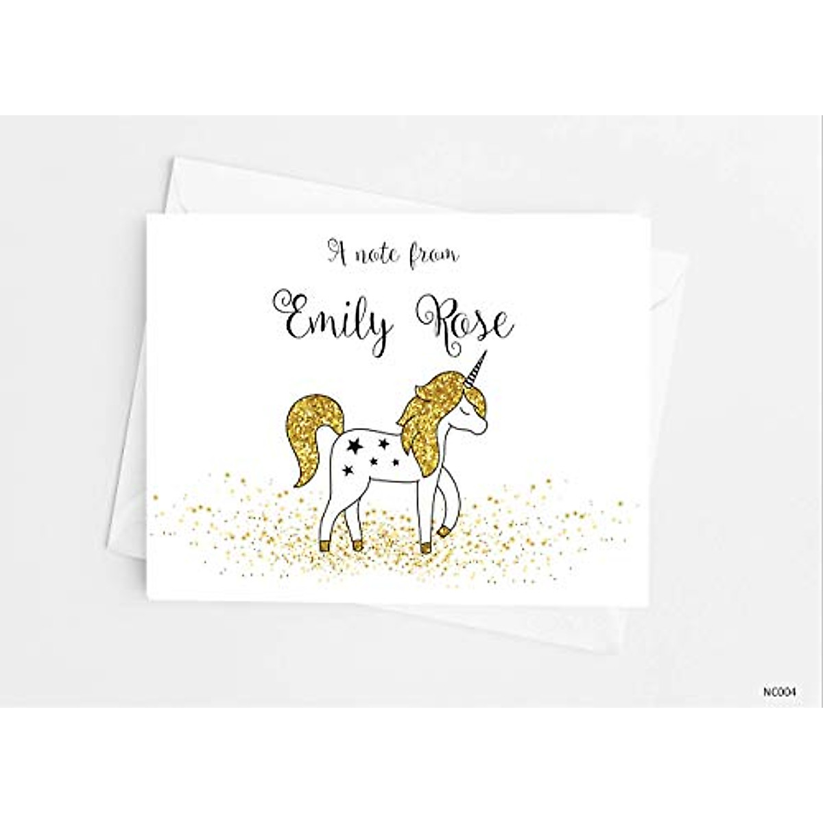 Gold Unicorn Note Cards with Envelopes, Personalized Stationery Set for Girls, Pack of 10 Folded Notecards