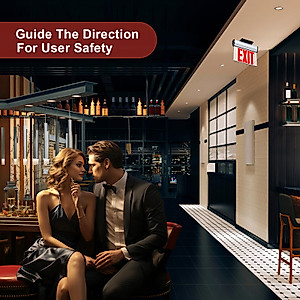 SASELUX Led Edge-Lit Exit Sign ,Brushed Aluminum Housing Single-Sided Clear Rotating Acrylic Panel,Hardwired Emergency Exit Signs with Battery Backup, 120V-347VAC,Red Led Emergency Exit Light for Business , UL Listed,Top/Side/Wal Mount(1 Pack)