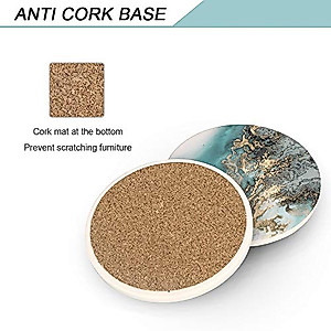 Lahome Marble Pattern Coasters - Round Drinks Absorbent Stone Coaster Set with Ceramic Stone and Cork Base for Kinds of Mugs and Cups (Blue, Set of 4)