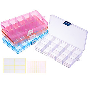 QUEFE 4 Pack 15 Grids Bead Organizers and Storage, Small Plastic Jewelry Organizer Box with Removable Dividers for Beads Earring Storage Containers(6.9 x 3.9 x 0.9 Inches)